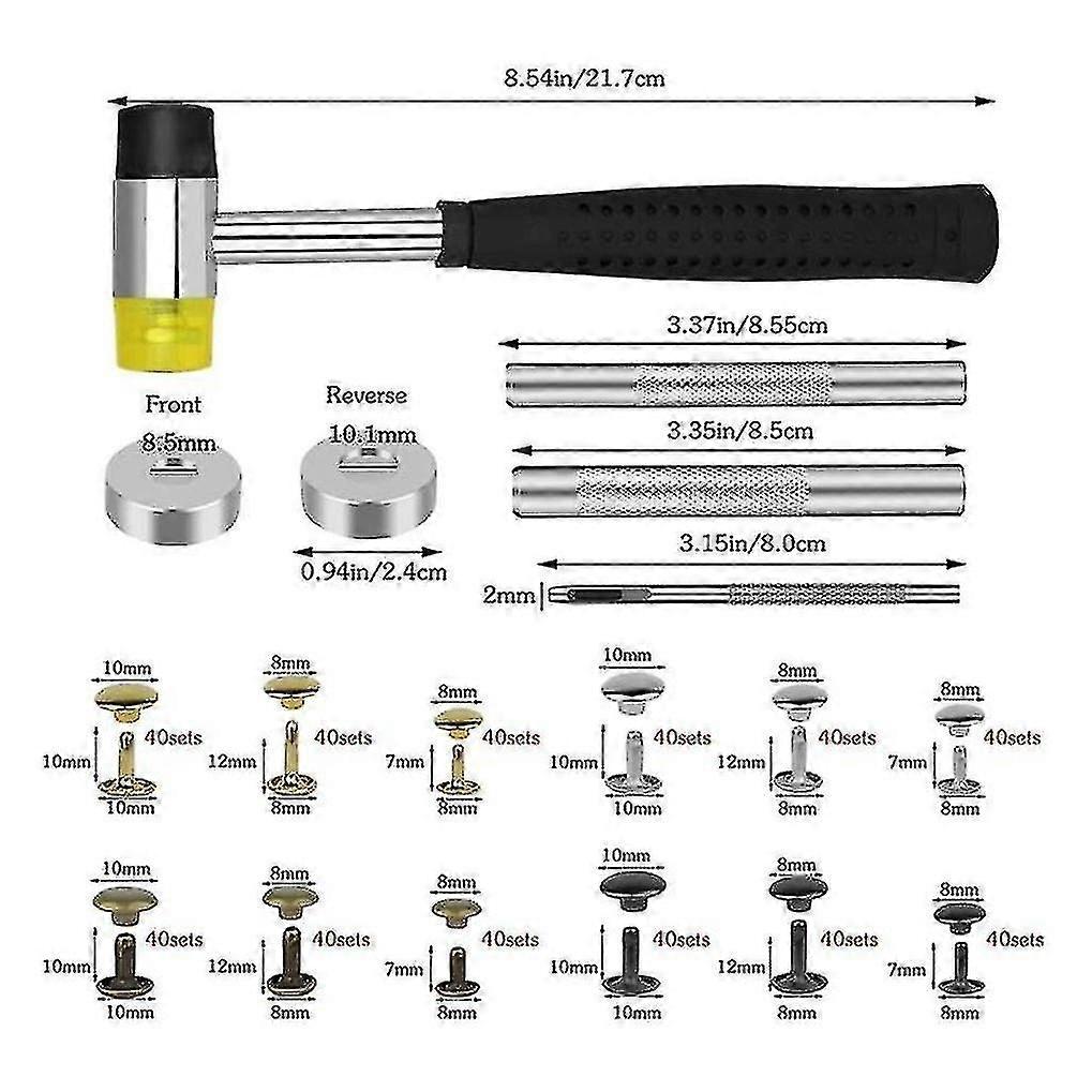 480 Set Leather Rivets Kit 4 Colors Double Cap Rivets 3 Sizes Rivets ...