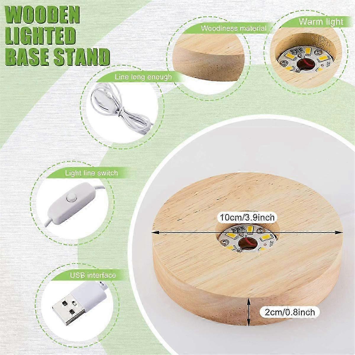 8 Pcs Wooden LED Display Base Lighted Base for Crystal Art Wood Display ...