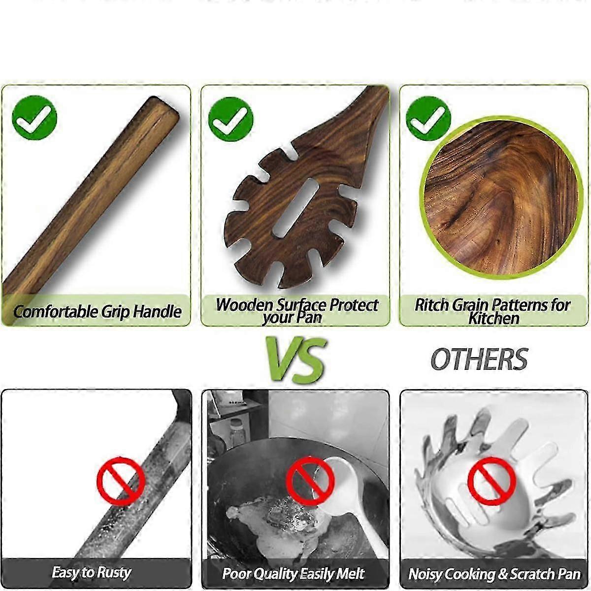 Walnut Wood Spaghetti Pasta Server Long Handle Wooden Pasta Spoon With ...