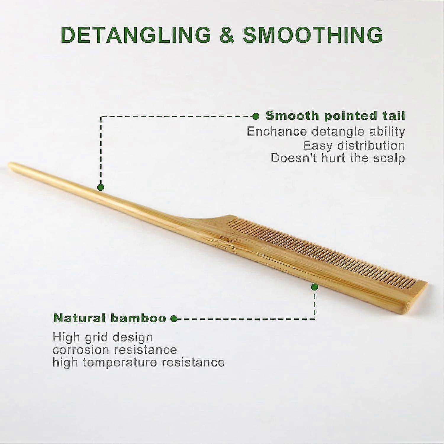 Bamboo Rat Tail Comb Natural Bamboo Hair Tool with Fine Teeth for ...