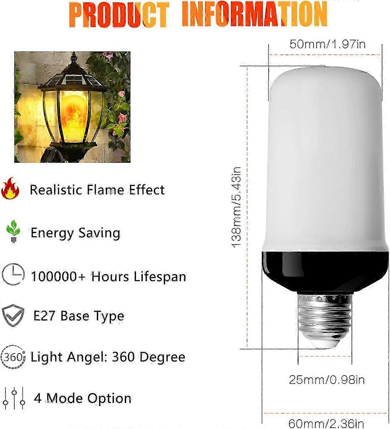 E27 LED Flame Effect Bulb with 4 Lighting Modes, Decorative Bulbs for ...