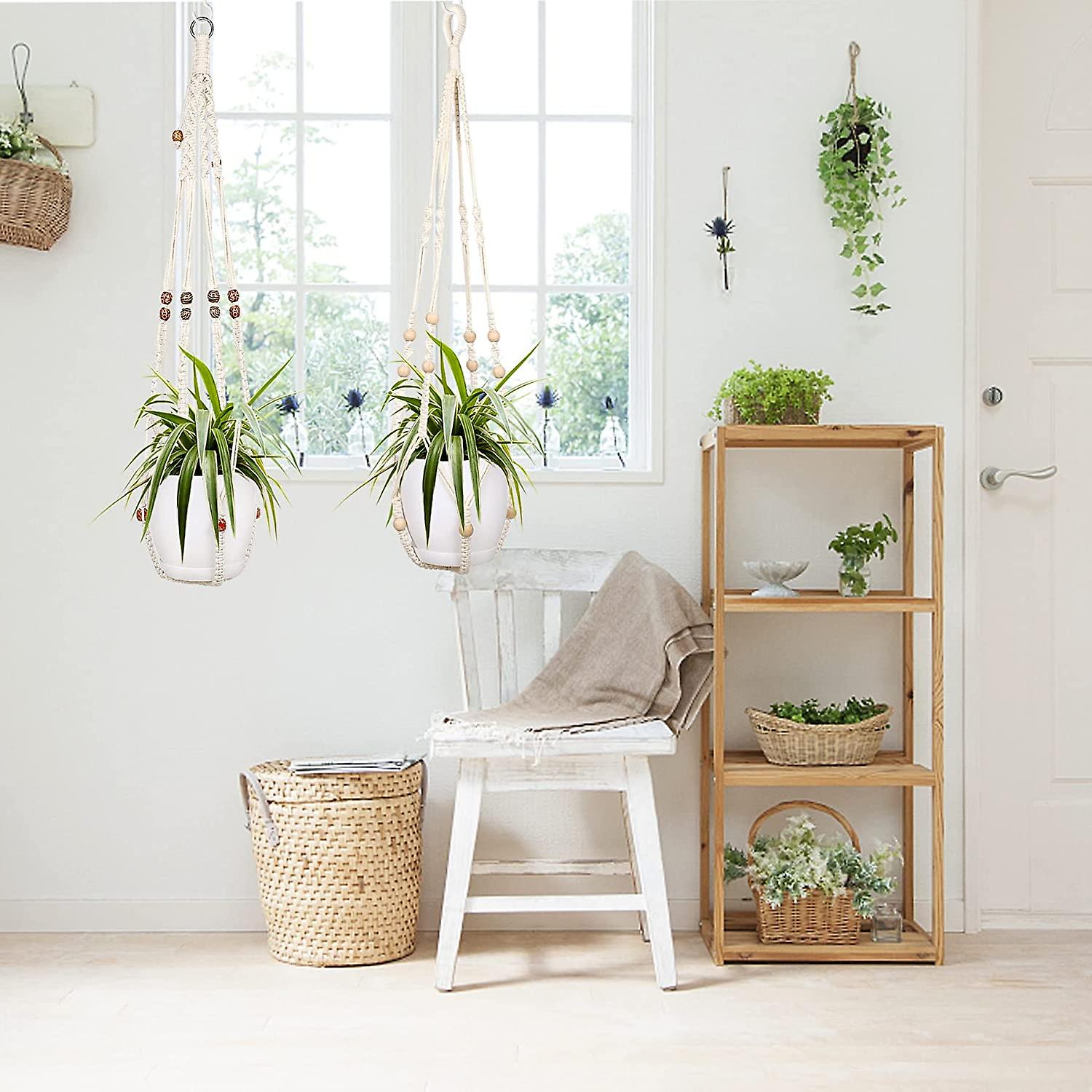 2 Pack Plant Hangers With Pots Included Indoor Hanging Planters Basket ...