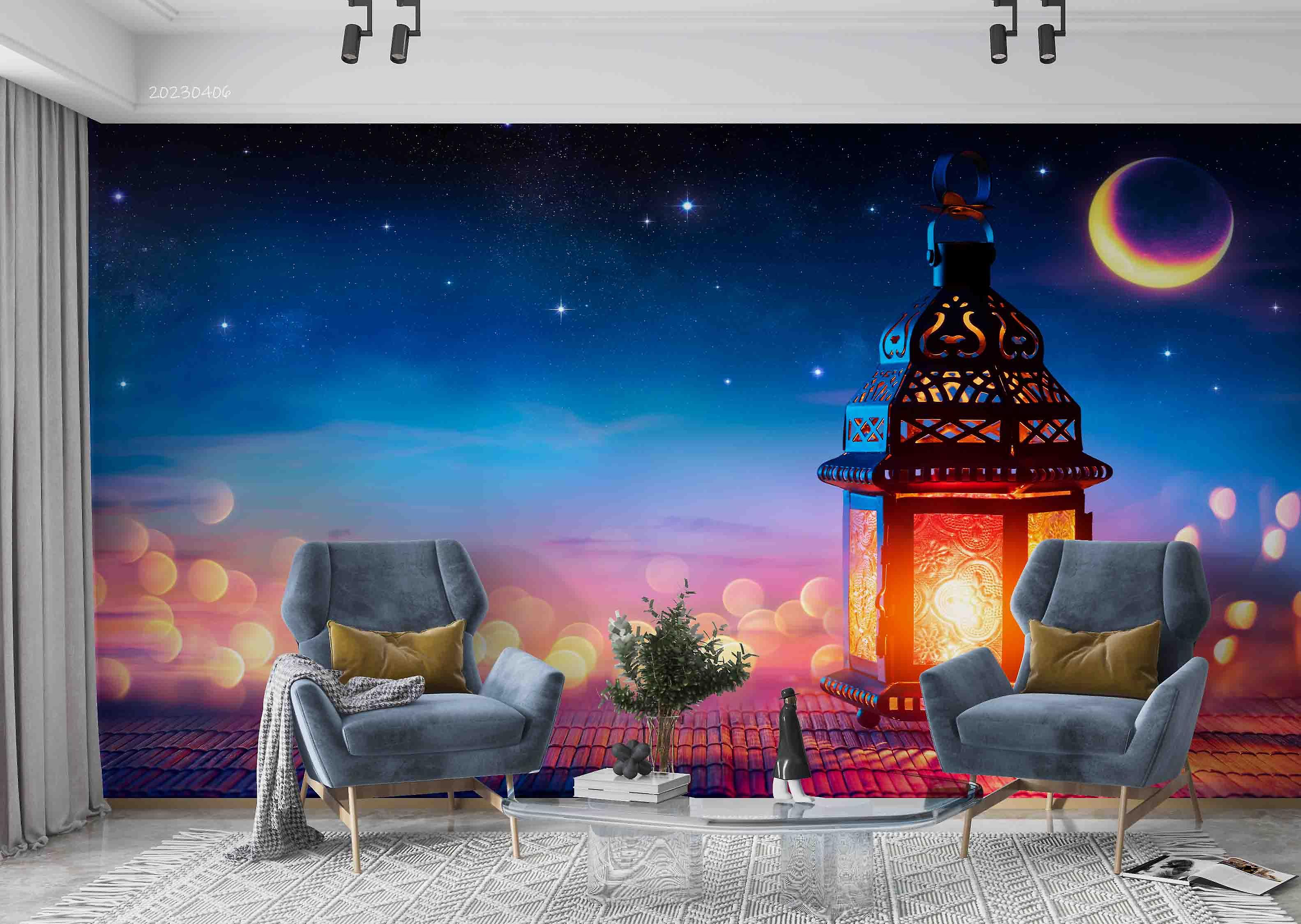 3D Muslim Holy Month Ramadan Arabic Lantern Burning Candle Wall Mural ...