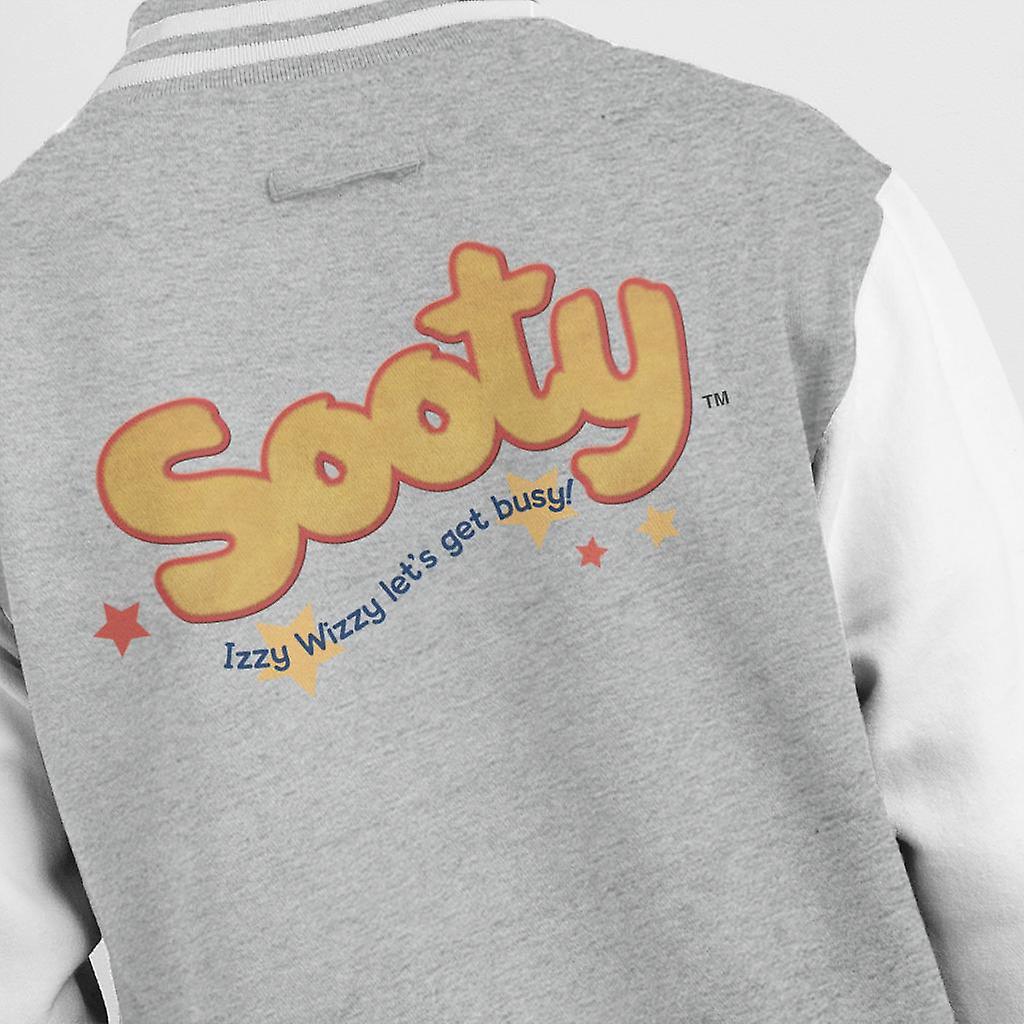 Sooty Text Logo Izzy Wizzy Men's Varsity Jacket | Fruugo US