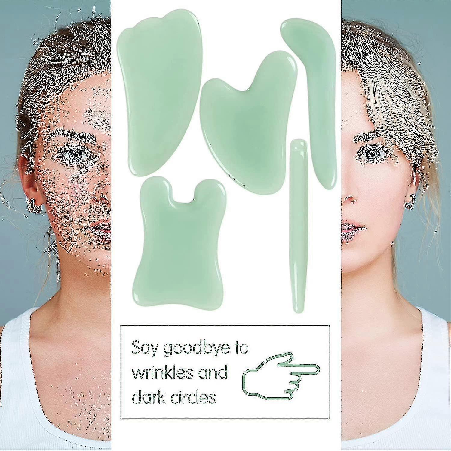 Gua Sha Stone, 5pcs Gua Sha Facial Treatment With Jade Stone, Gua Sha ...