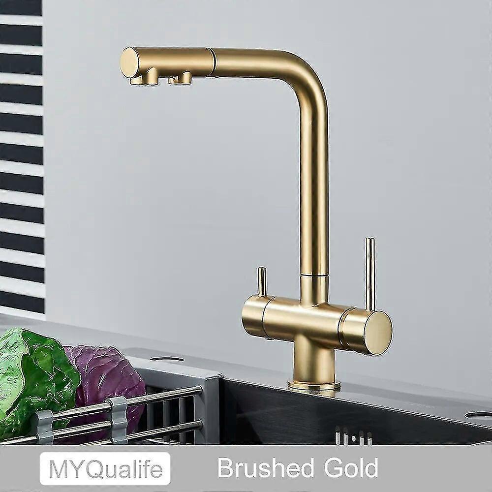Chrome Brass Pull Out Filtered Kitchen Faucet Dual Handle Hot Cold ...