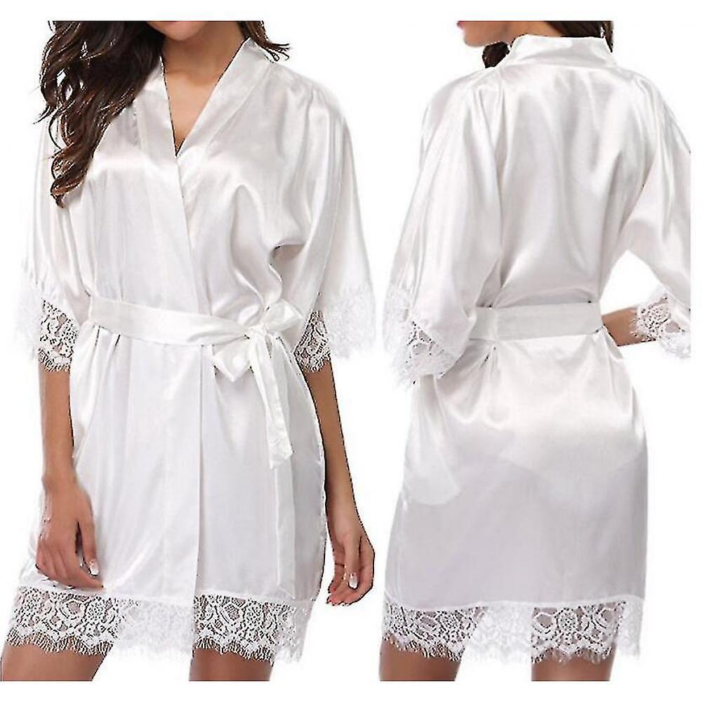 Satin Robe Wedding Bride Bridesmaid Kimono Dressing Gown Sleepwear ...