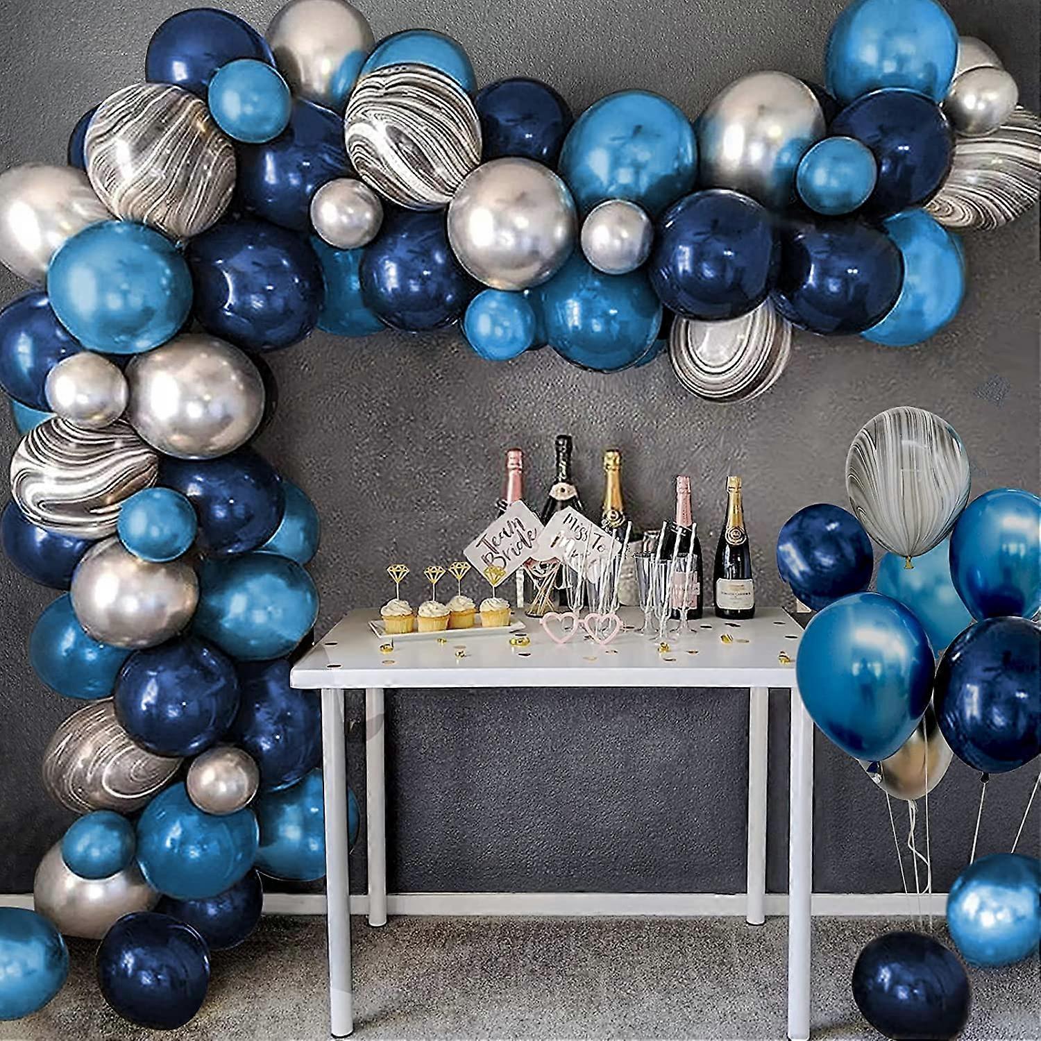 Blue Balloon Arch Kit,Balloon Garland Navy Blue Latex Agate Ballon Blue Sliver Metallic Balloon ...