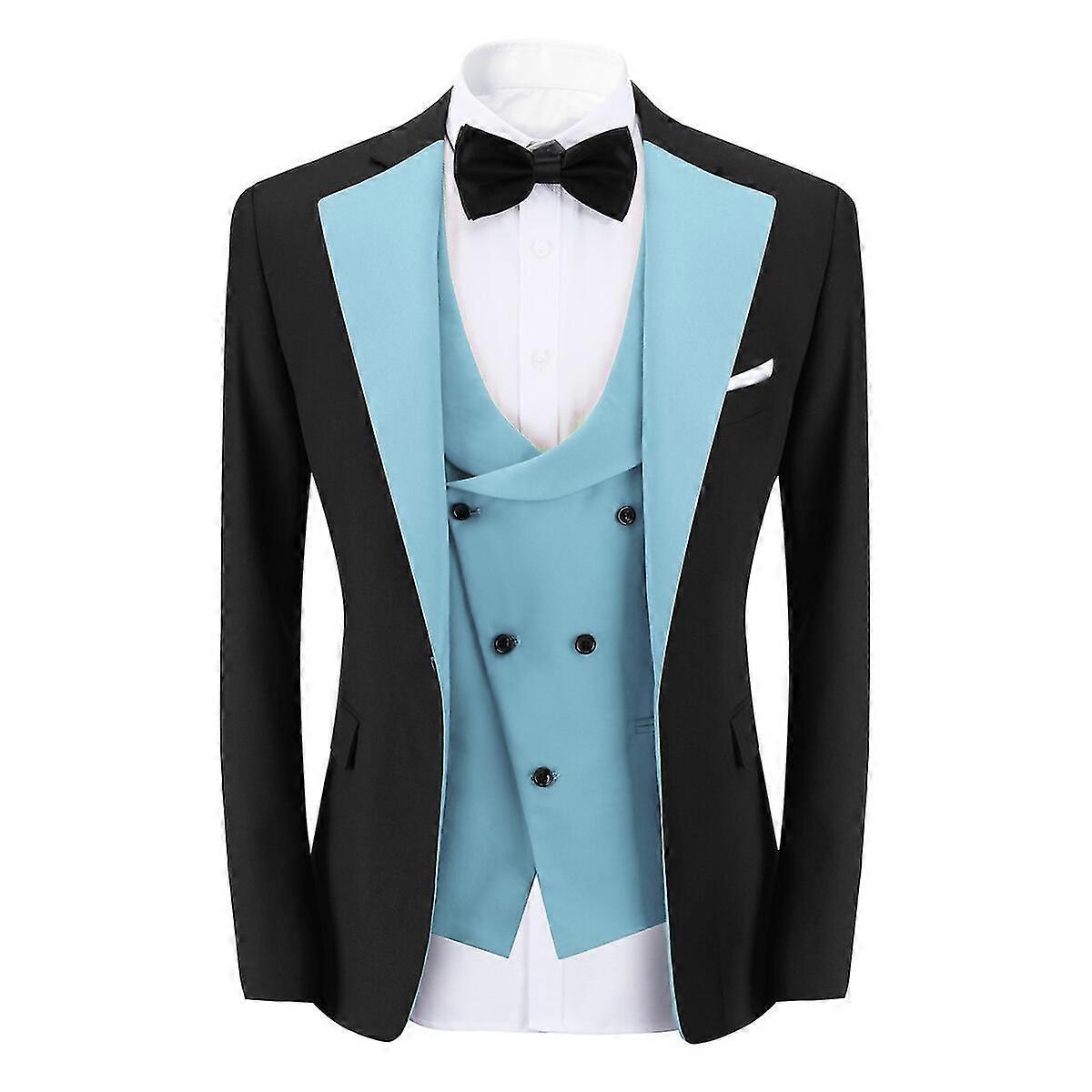 Sliktaa Mens 3Pce ColorBlock Dress Suits Wedding Blazer and Vest and ...