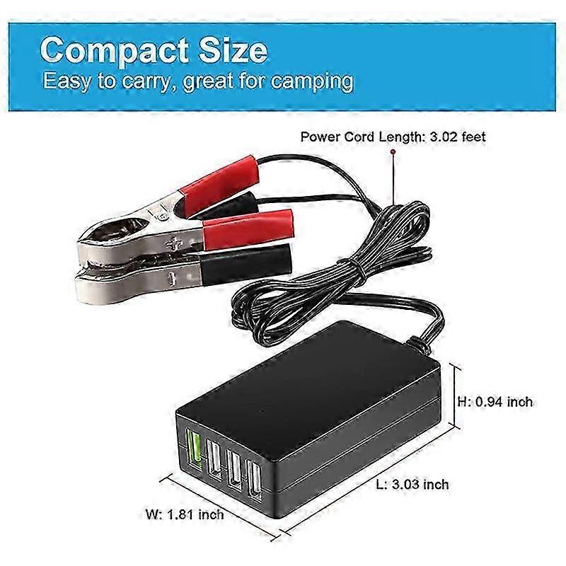 Portable DC with Battery Clip, 12V/24V To 5V 4-Port USB Charger ...
