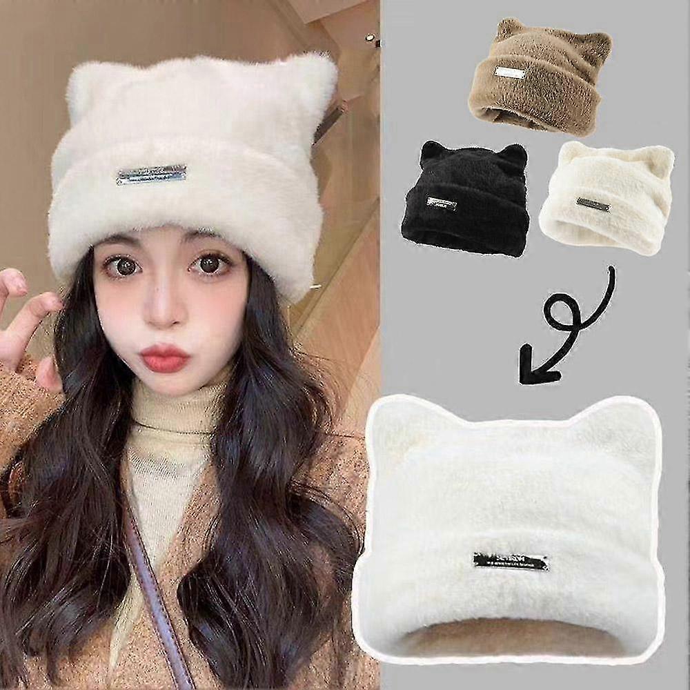 Women's Faux Fur Cat Ear Beanie - Soft Winter Hat with Cute Ears ...
