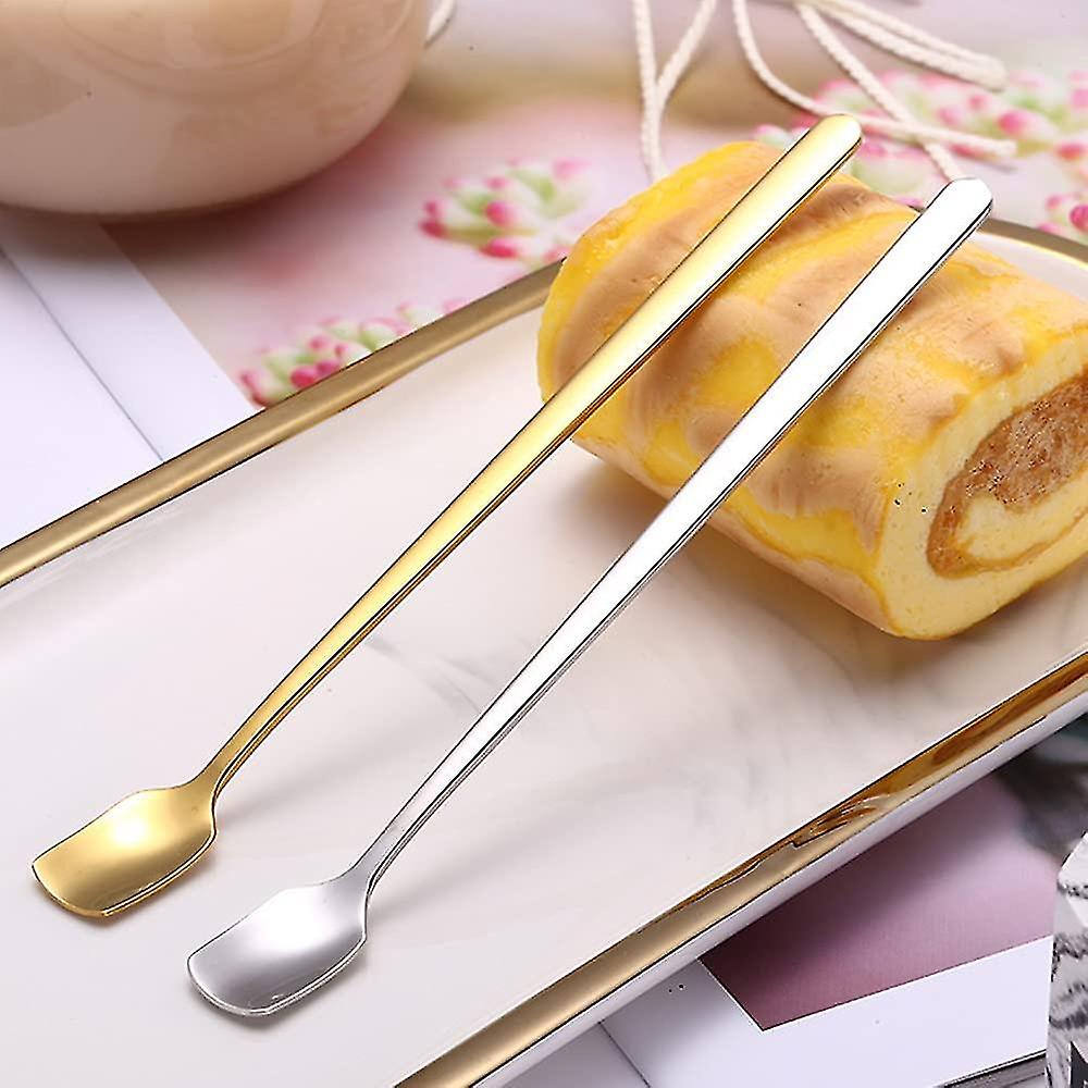 12 Pieces Stainless Steel Long Spoons, Fruit Dessert Spoon, Square ...
