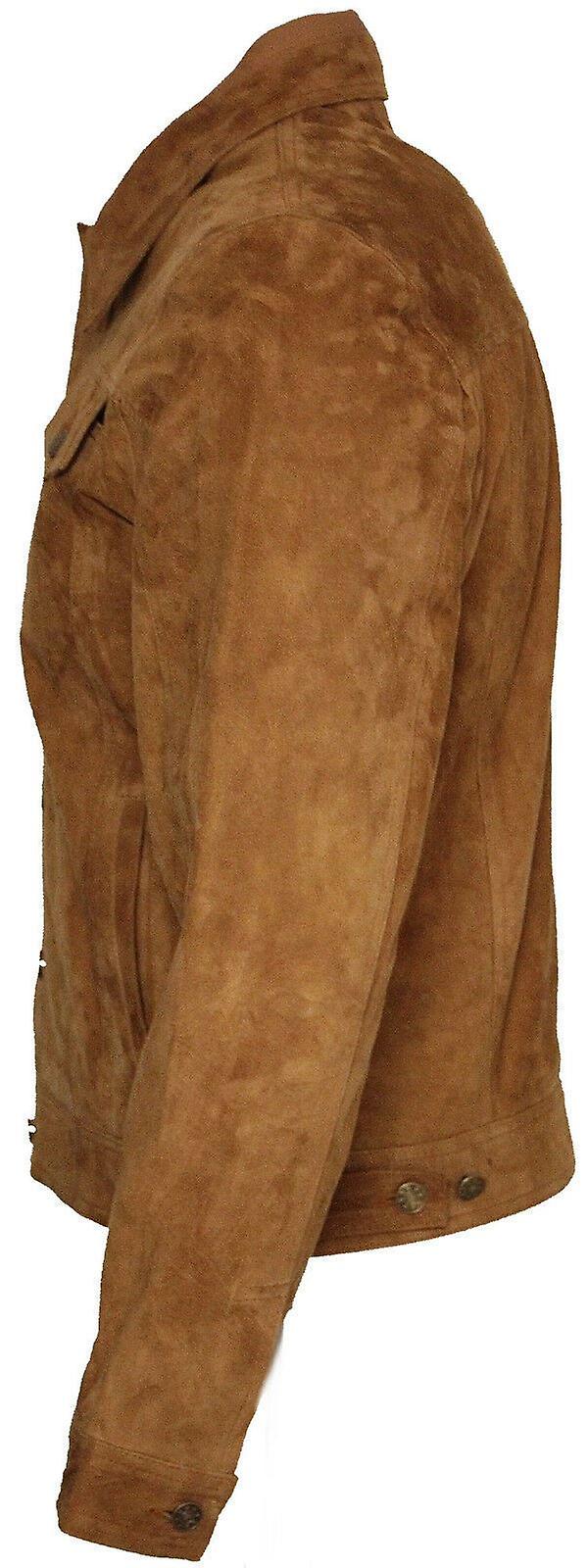 Men's Tan Shirt Jeans Suede Leather Jacket | Fruugo ZA