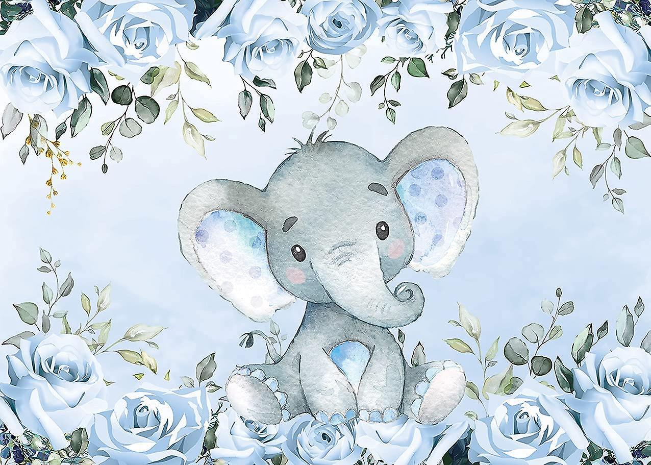 Blue Elephant Photography Background Cute Elephant Baby Shower Floral ...