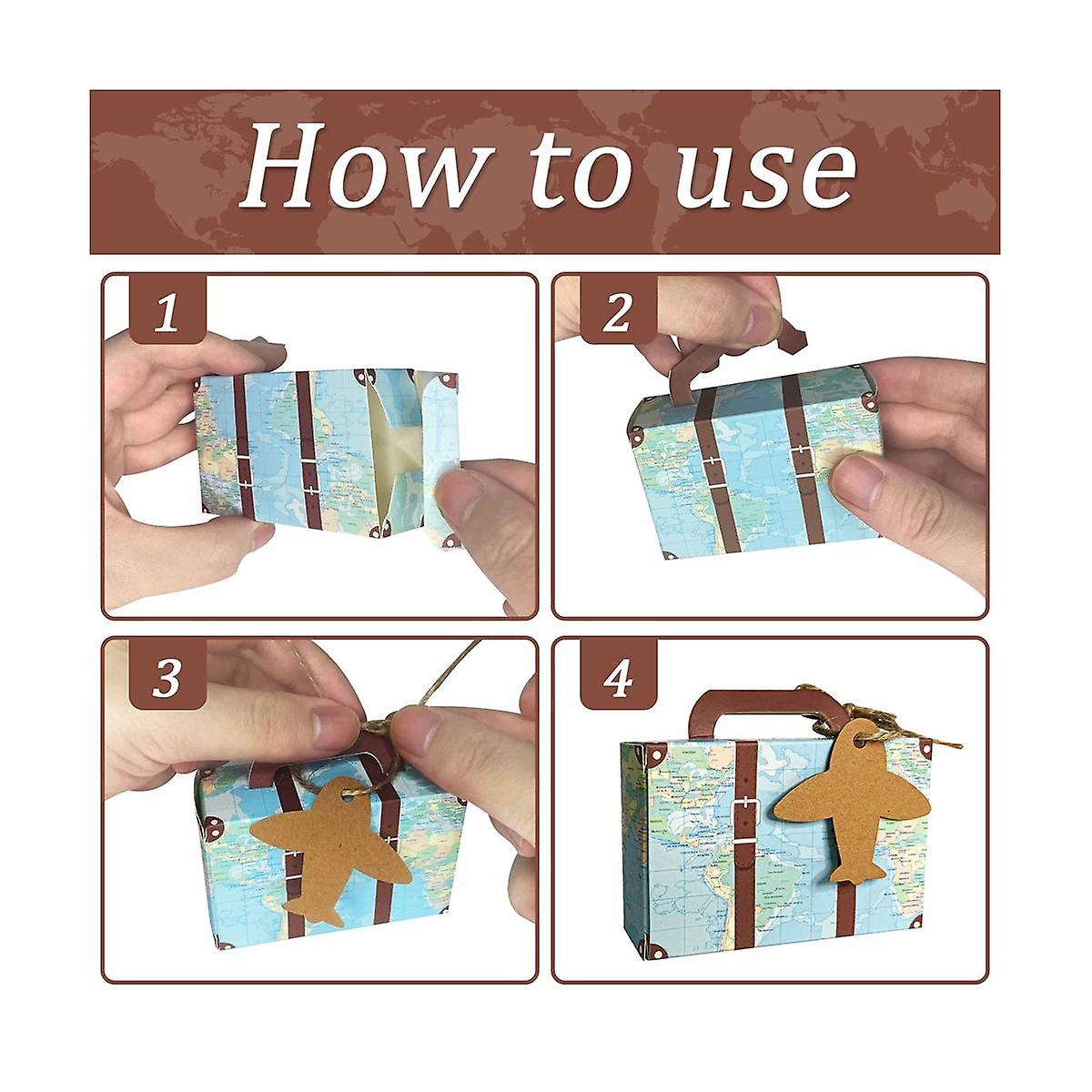 50PCS Suitcase Favor Boxes World Map Mini Suitcase Boxes Wedding Candy ...