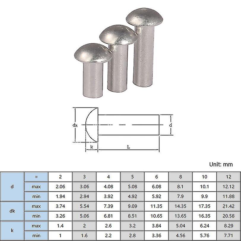 Round Head Rivets Aluminum Solid Rivet Hardware & Fasteners M4 | Fruugo UK