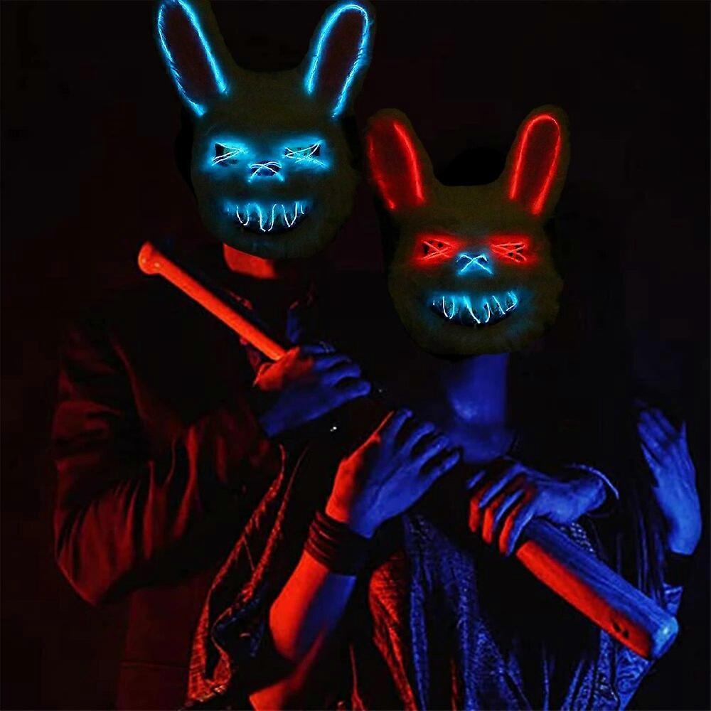 LED Glowing Bunny Face Mask Scary Bloody Killer Mask Neon Horror Rabbit ...