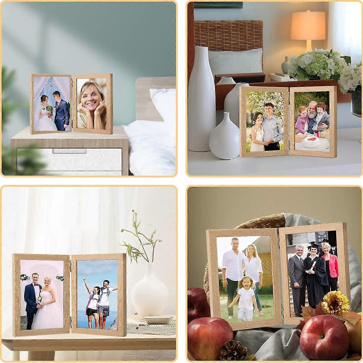 Wooden Photo Frame, Double Hinged Photo Frame, 4" x 6", Folding Double ...