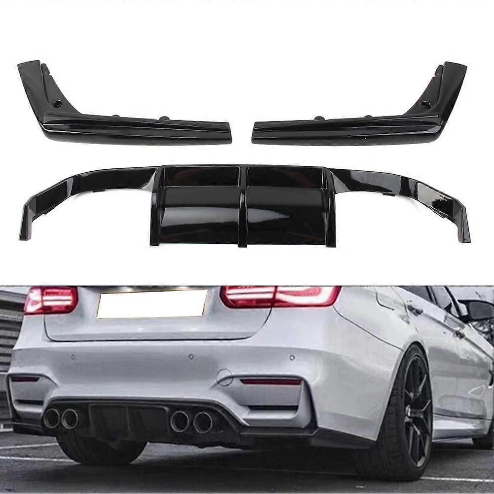3Pcs Glossy Black Car Rear Bumper Diffuser Spoiler Lip Trim Body Kit ...