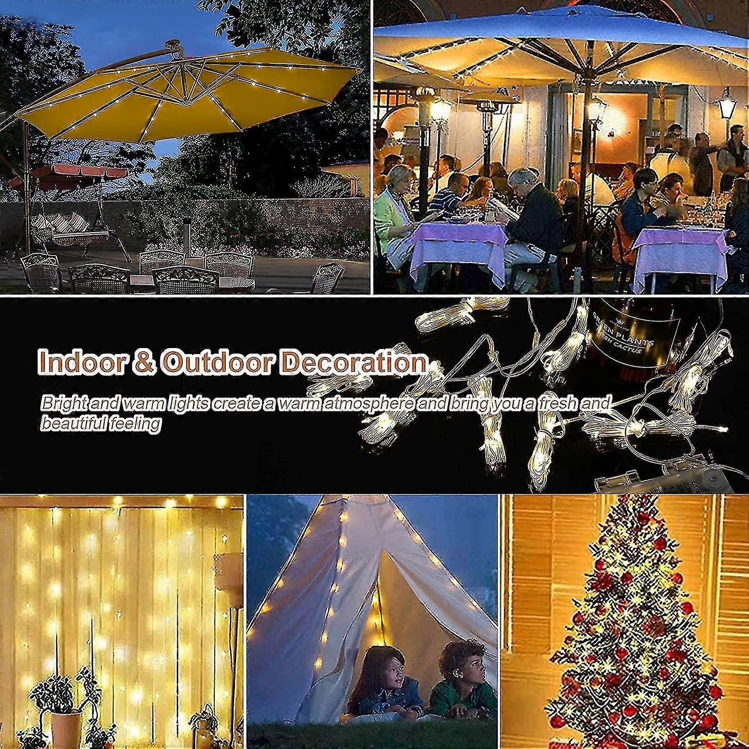 Patio Umbrella Lights Wireless String Lights With Remote Control 8 ...