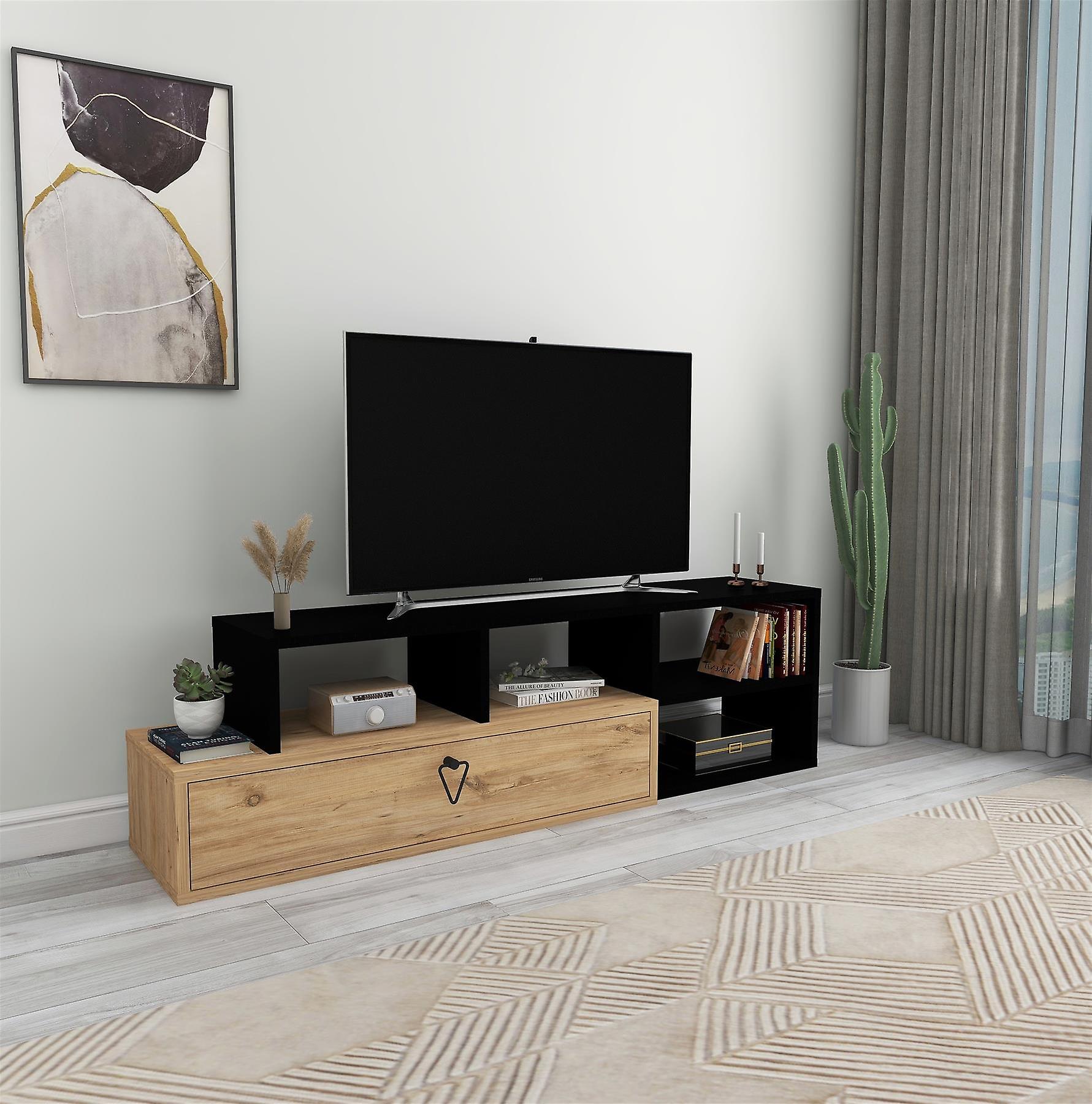 Mercury Adjustable TV Stand with Shelves - Atlantic Pine & Black ...