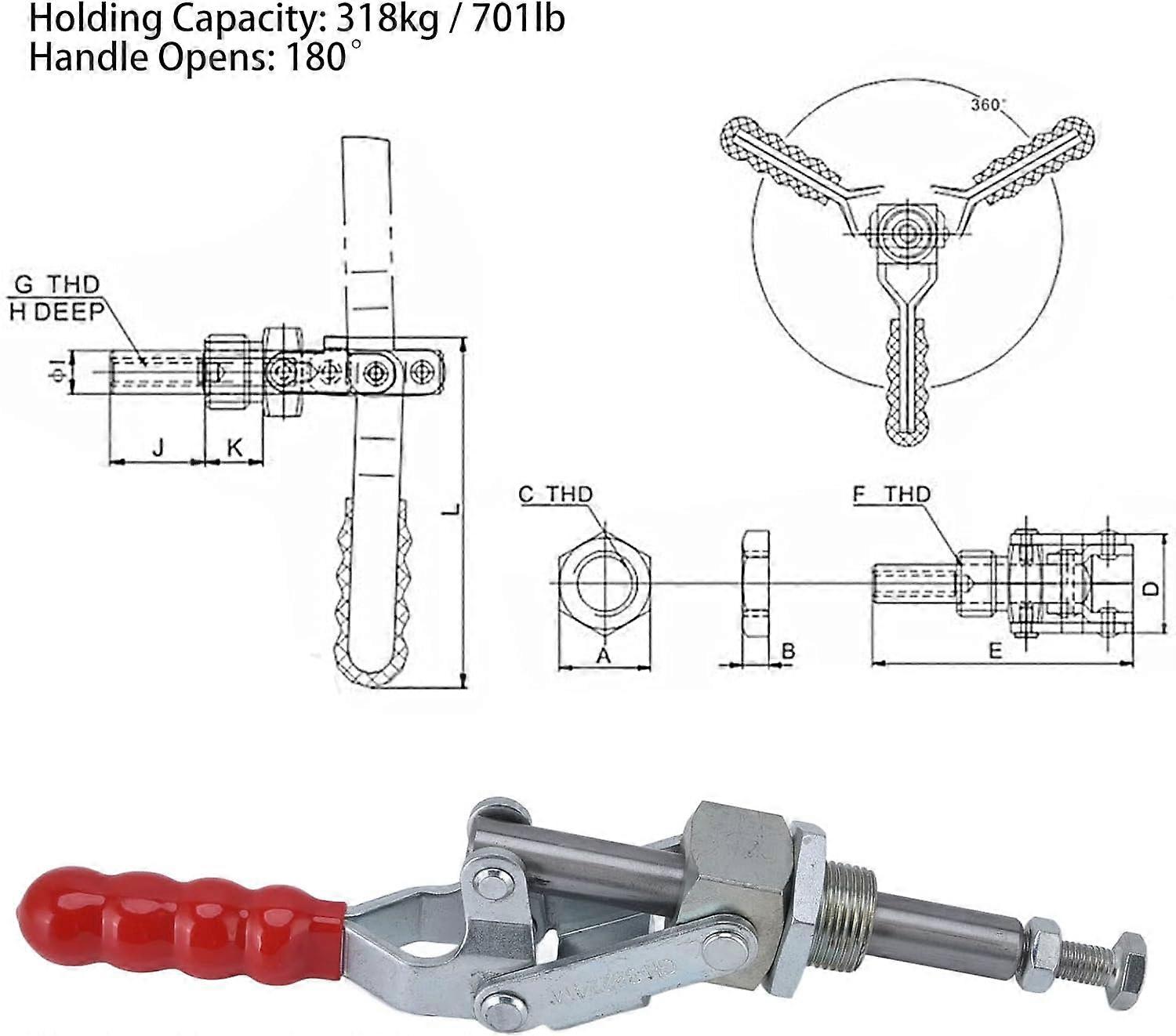 Plunger Stroke Clamp, GH-36224-M 701lb Holding Capacity Push Pull ...
