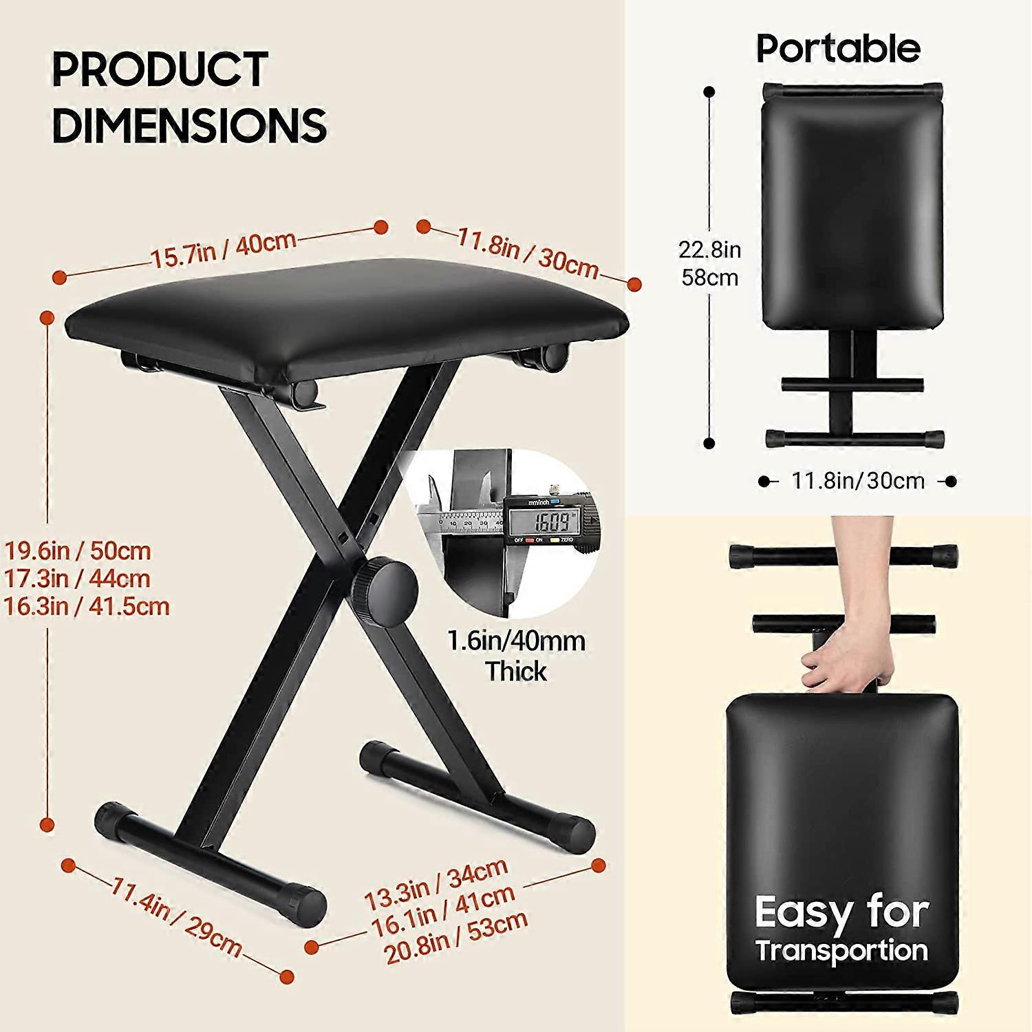 Piano Bench Height Adjustable Foldable Piano Stool, X-Shaped Piano Seat ...