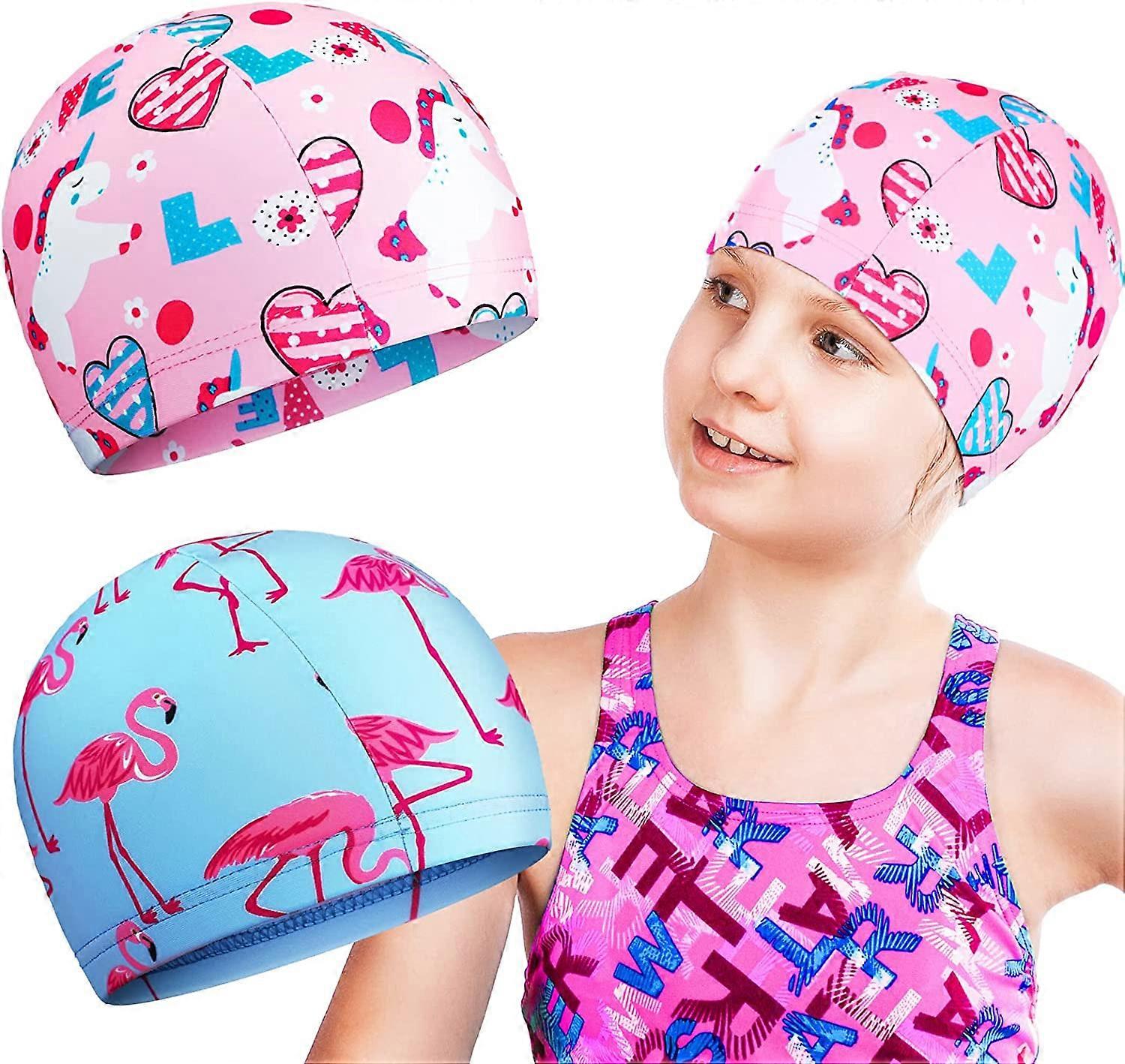 Set of 2 Kids Swimming Caps Girls Swimming Caps Fabric Toddler Swimming ...