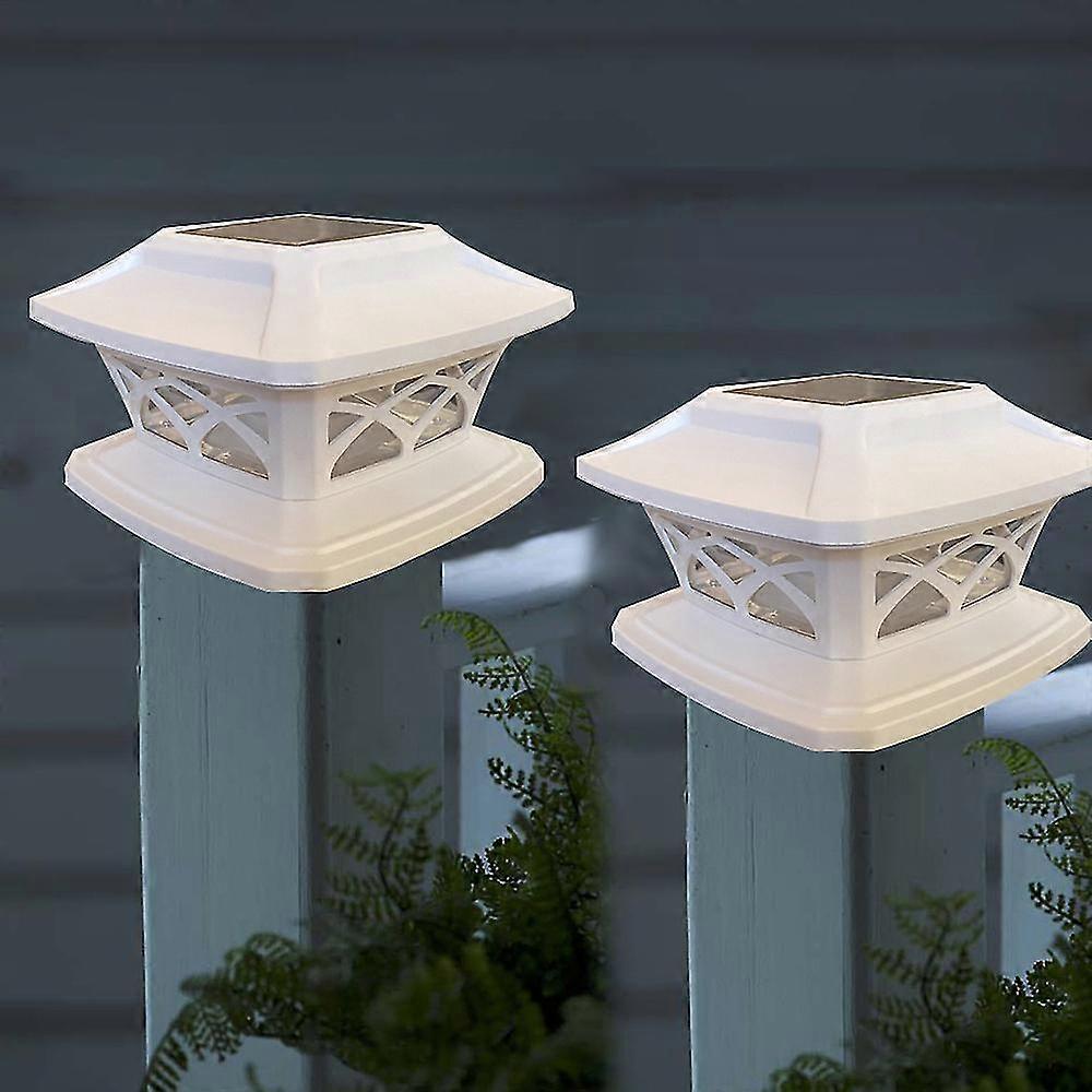 New 2 Pack Solar Fence Post Lamp Post Head Light Garden Light Post ...