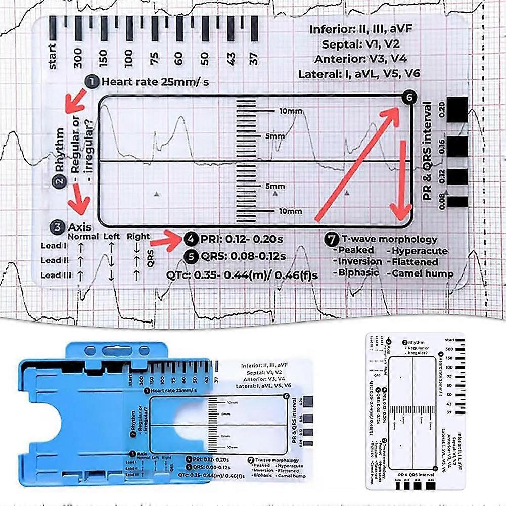 7-Step ECG Ruler, Transparent Plastic Caliper Measuring Tool for ECG ...