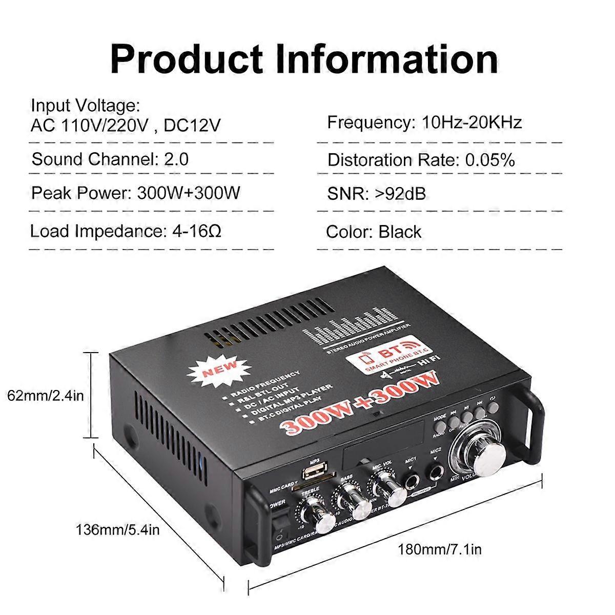 BT-298A Mini Audio Power Amplifier 2CH 300W+300W for Car Home Bluetooth Digital Audio Receiver ...