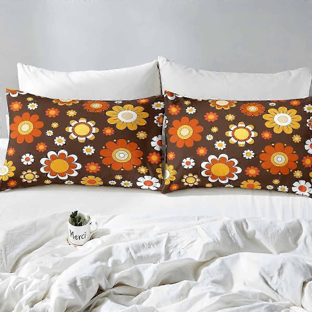 J3844 Bed Sheets Groovy Flower Duvet Cover For Girls Women,Brown Funky ...