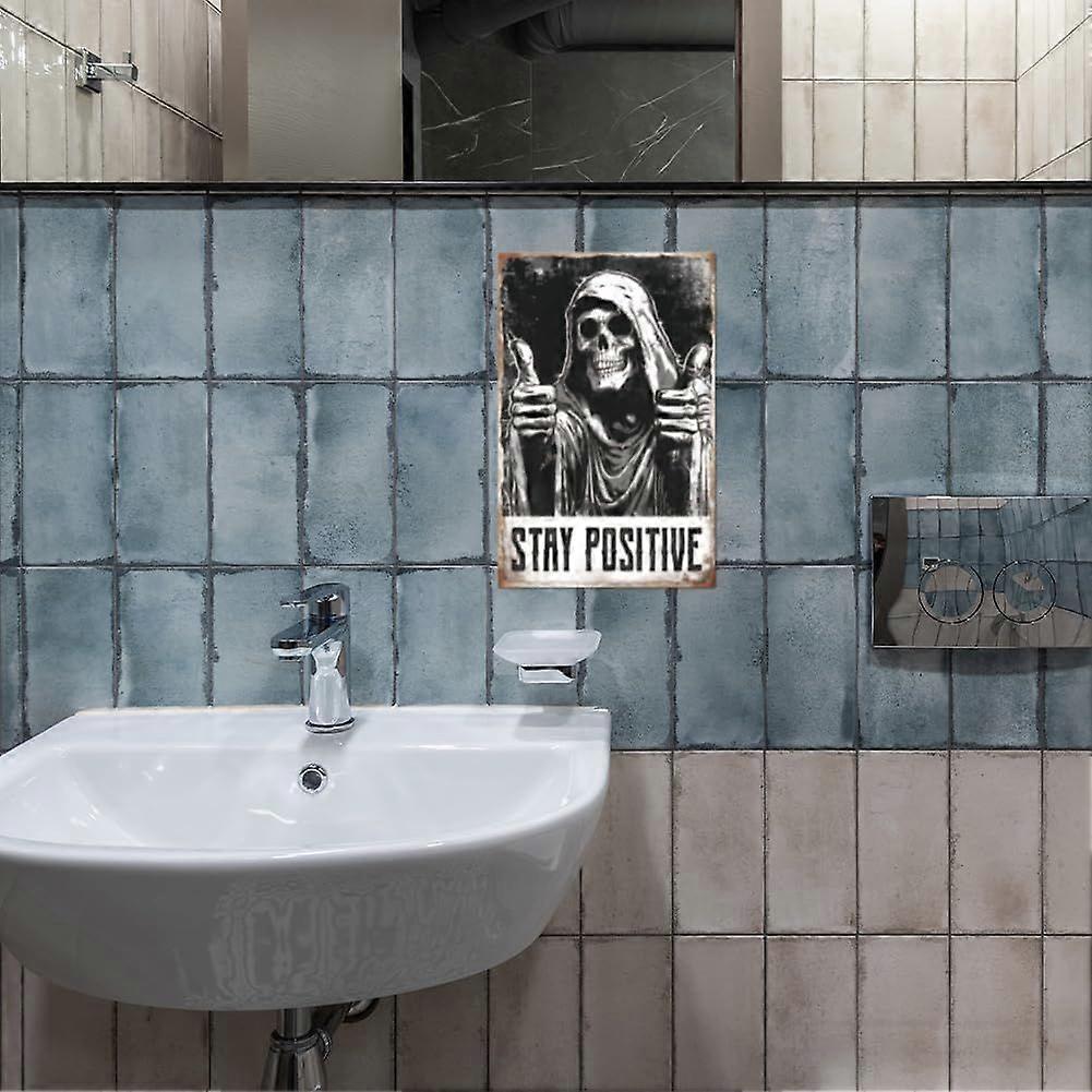 "Stay Positive" Funny Skeleton Thumb Up Metal Tin Sign Positive Death ...