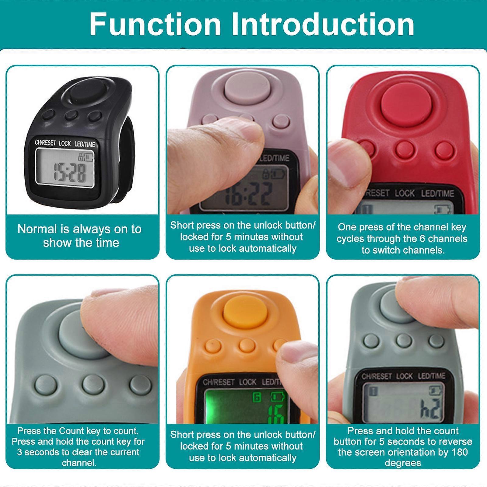 LED Digital Tally Counter Clickers 6 Channels with Backlit Time Display 6 Digits Finger Counter ...