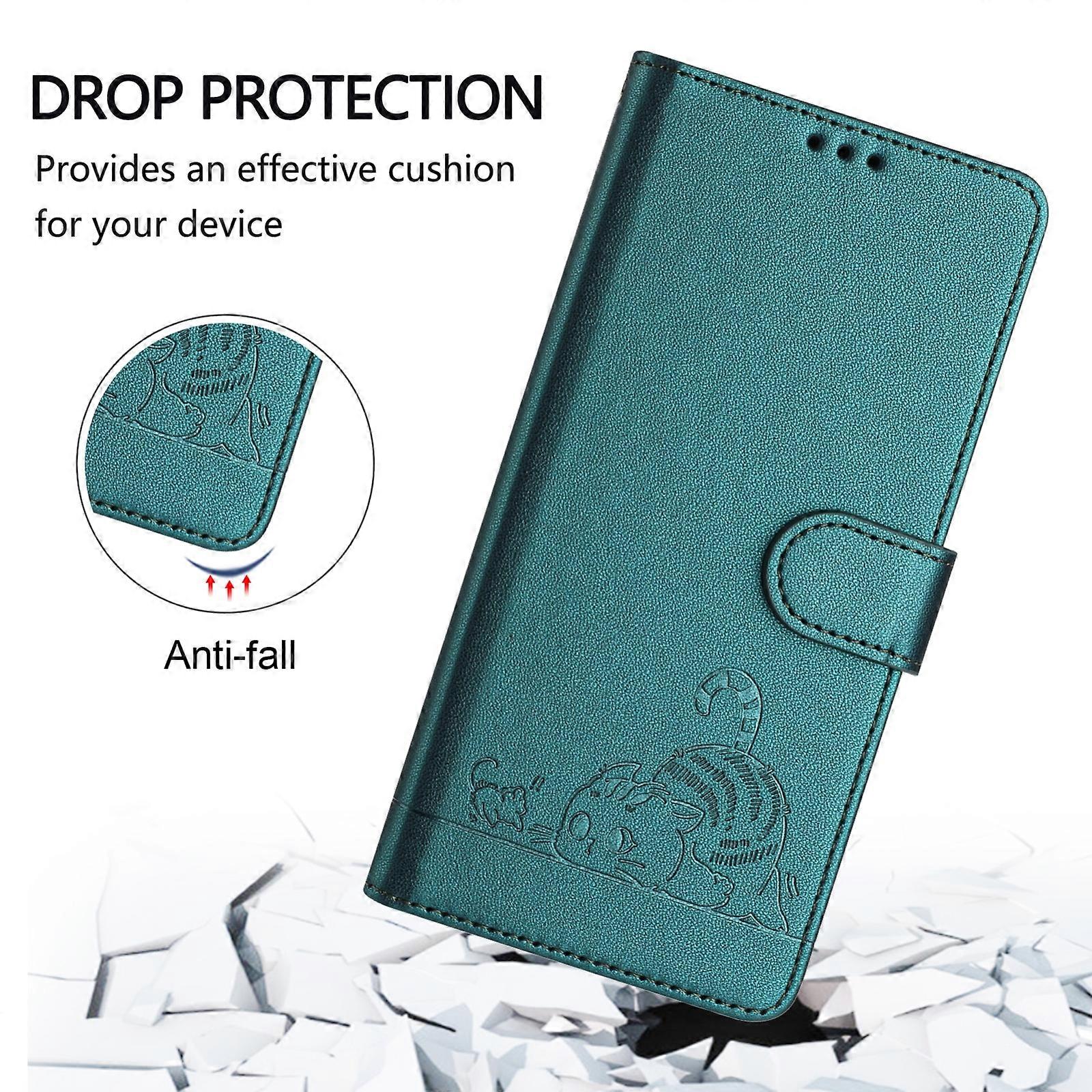 Cat Rat Embossed Pattern RFID Leather Phone Case with Lanyard | Fruugo UK
