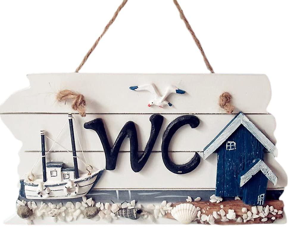 Mediterranean Style Wooden Hanging Sign Toilet Bathroom Toilet Signage ...