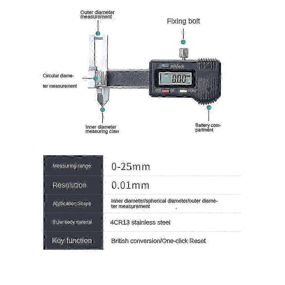 0-25mm Jewelry Digital Caliper Gauge, Micro-Electronic Display Triple ...