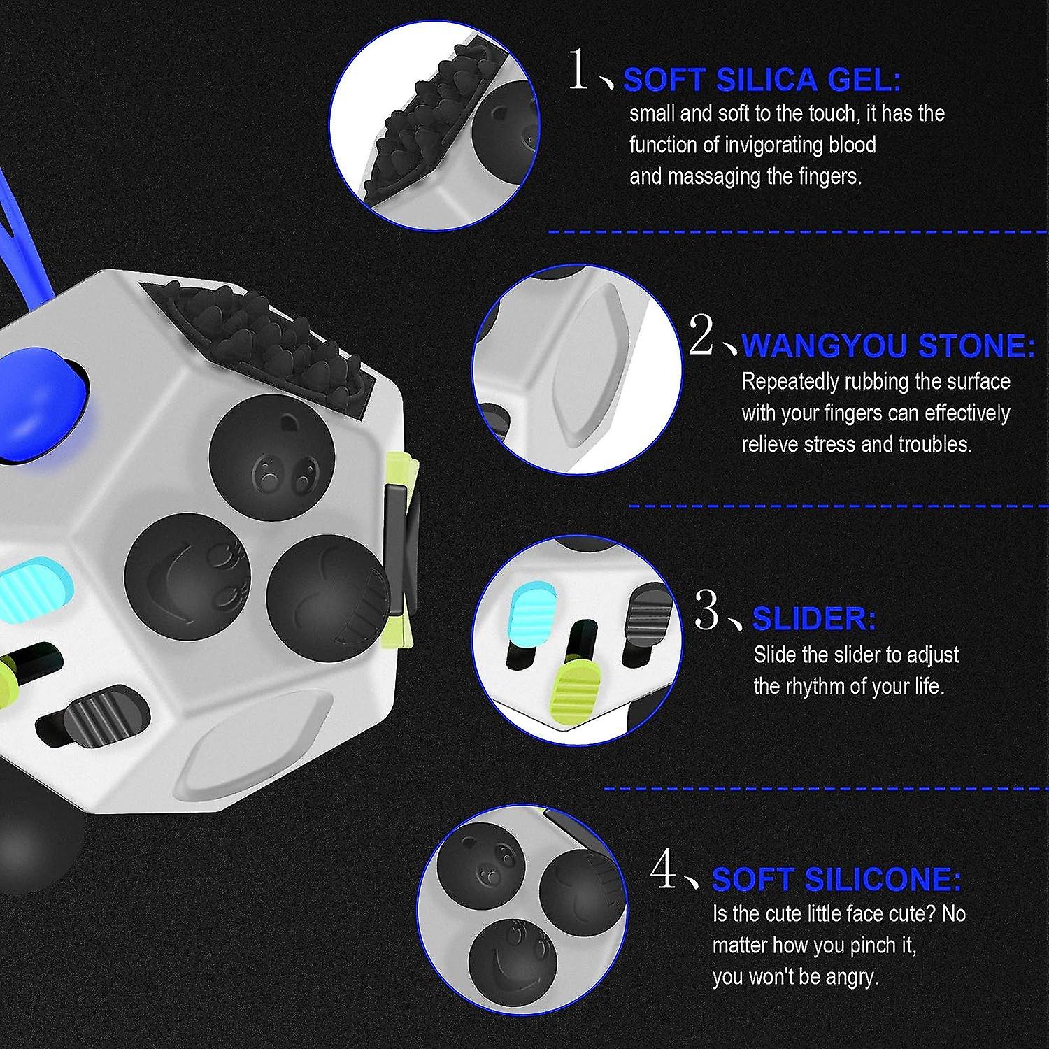 Fidget Cube, 12 zijden Premium Kwaliteit Fidget Cube Anti Decompressie Verlicht Stress en Angst ...