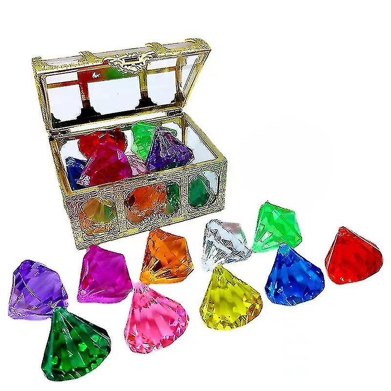 Diving Gem Pool Toy 10 Big Colorful Diamonds With Treasure Pirate Box ...