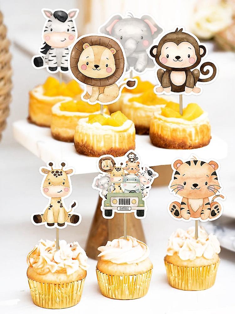 24pcs Carton Wild Animal Cake Toppers Multi Cupcake Topper For Kids ...