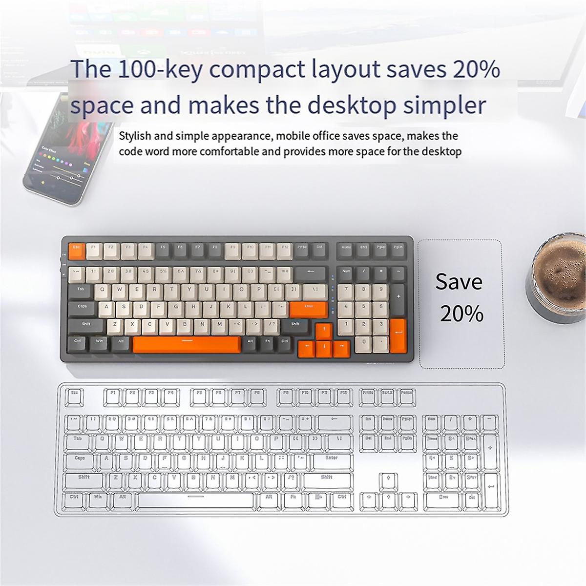 100 Key Mechanical Keyboard 2.4G Bluetooth Wireless Keyboard Gasket ...