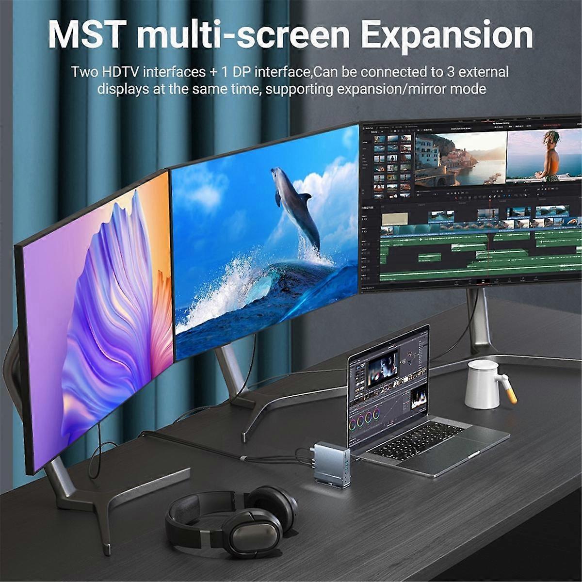 15 in 1 USB-C Docking Station 4K HD Vertical Hub with Triple Monitor ...