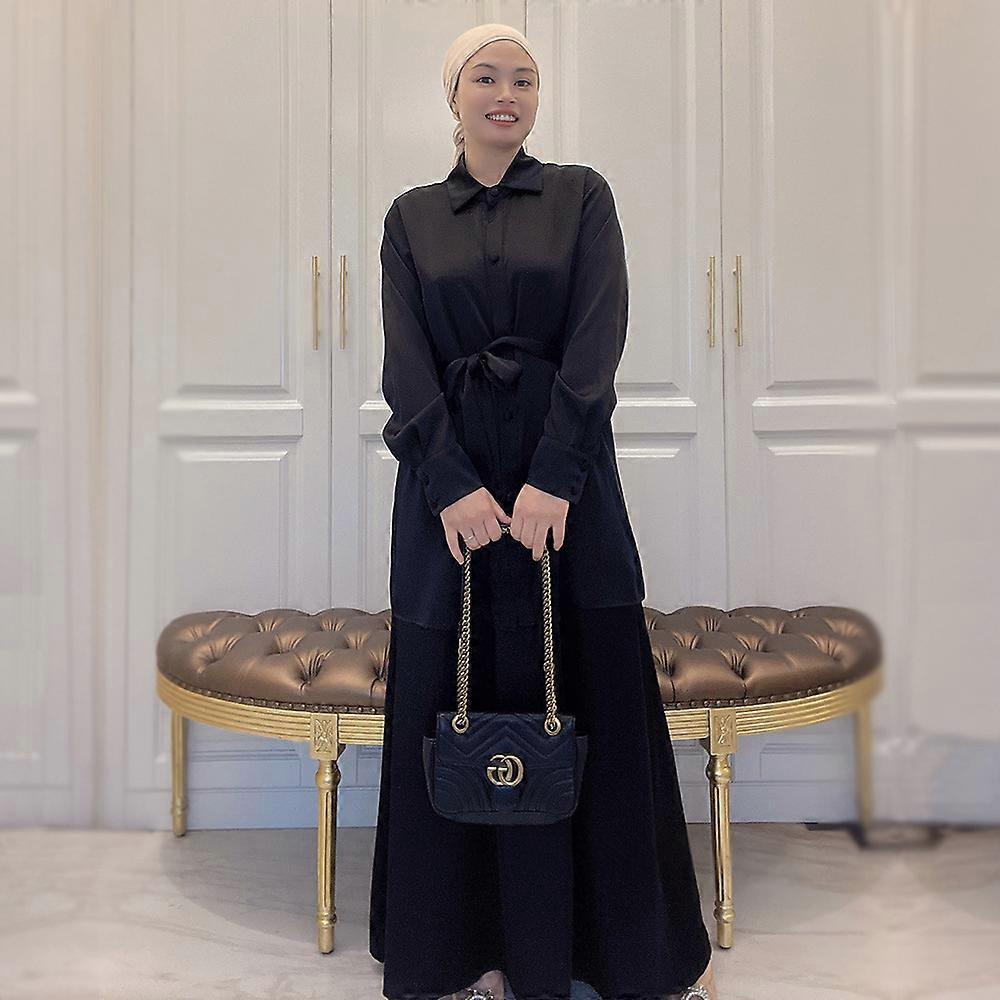 2 Piece Matching Outfit Muslim Sets Turkey Satin Abaya Dress Top ...