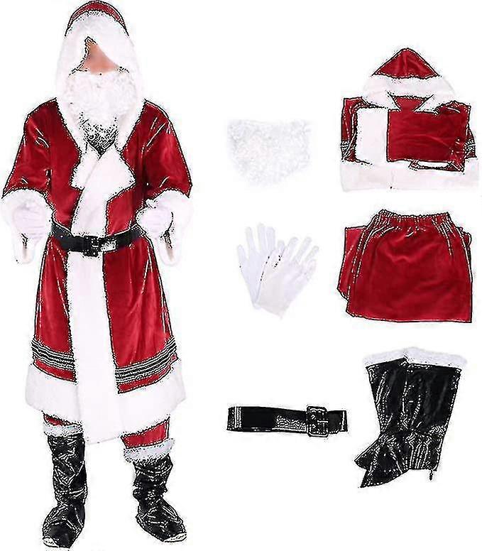 Adults Plush Santa Claus Suit Father Christmas Fancy Dress Cosplay ...
