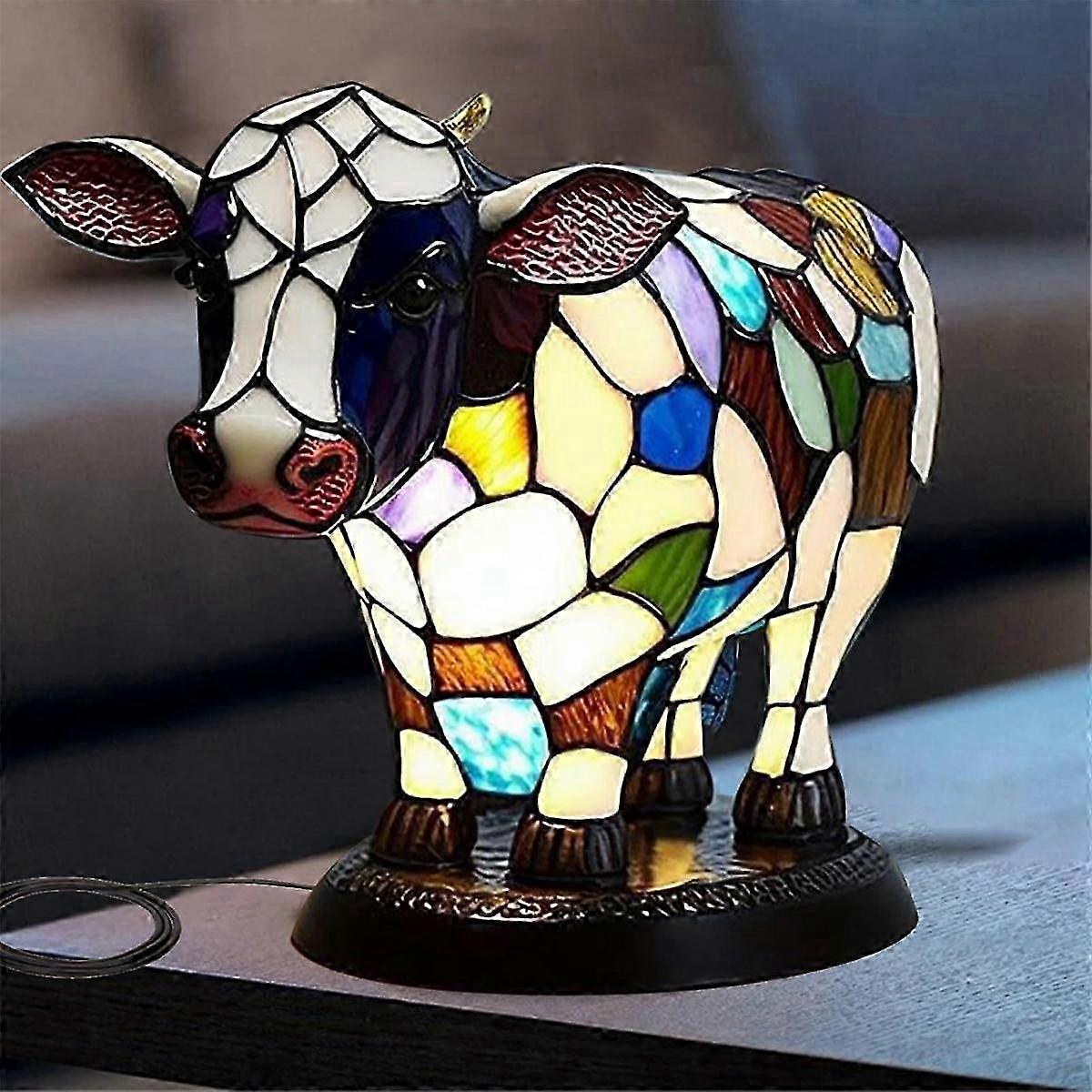 Animal Table Lamp, Multicolor Cow Bedside Table Lamp with USB Ports ...
