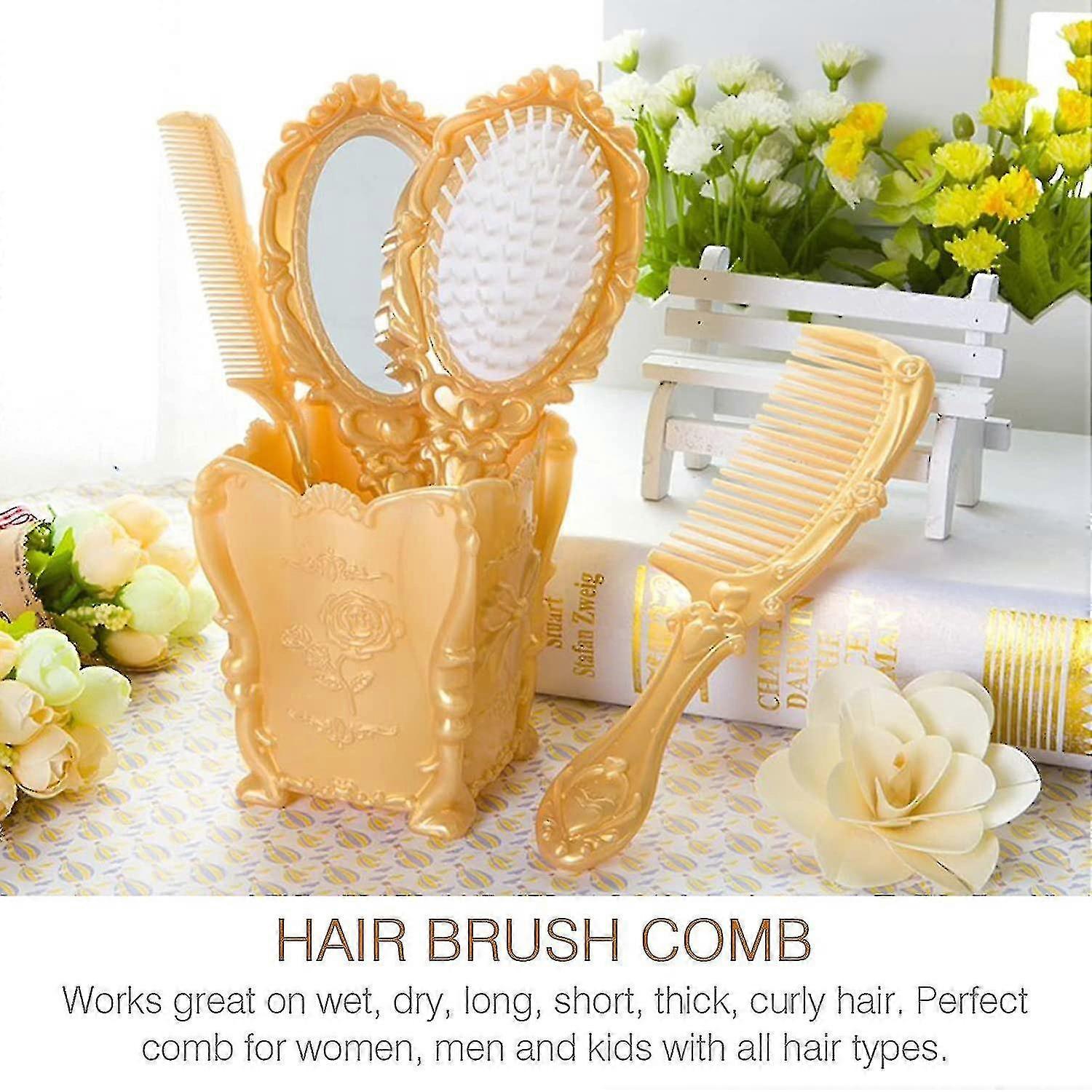 Vintage Handheld Mirror Comb Set, 5pcs Vanity Makeup Mirror Hair ...