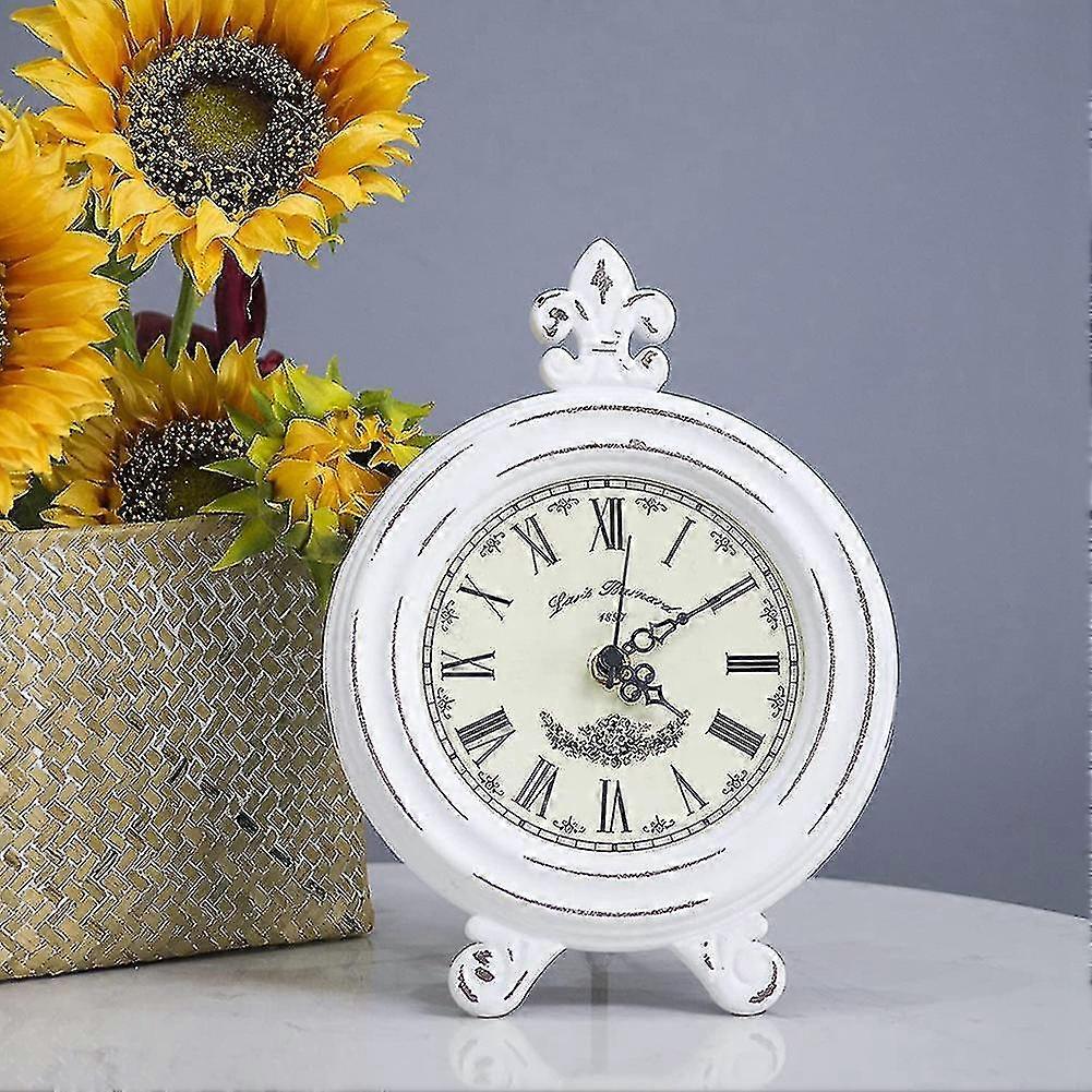 Vintage Table Clock Wood Small White Desk Clock Silent No Ticking ...