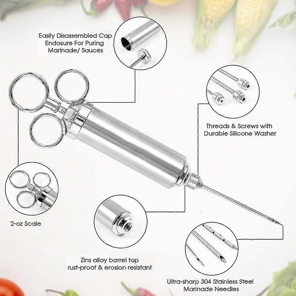 Stainless Steel Meat Injector Syringe With 3 Marinade Injector Needles ...