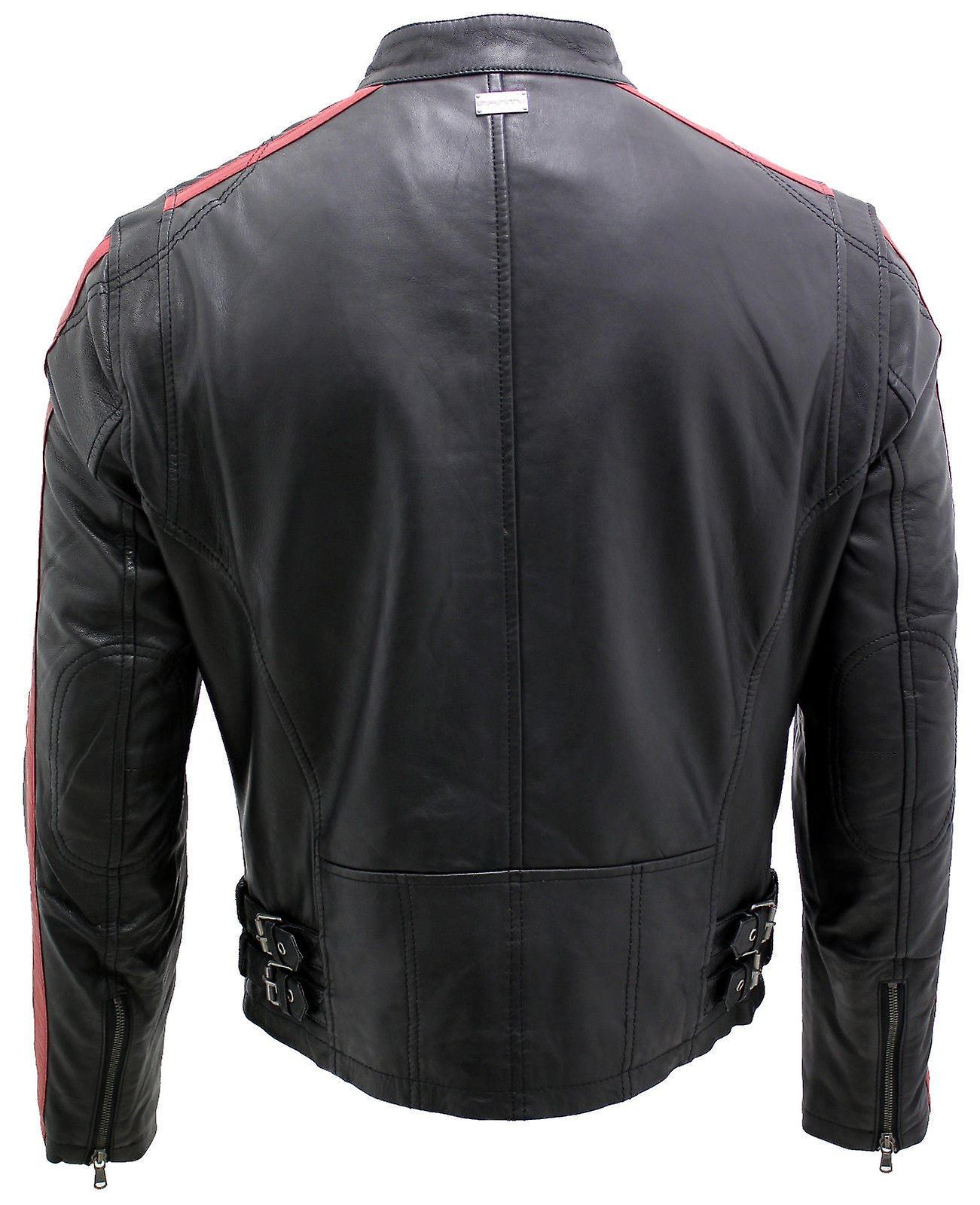 Men's Racer Black Leather Biker Jacket | Fruugo CA
