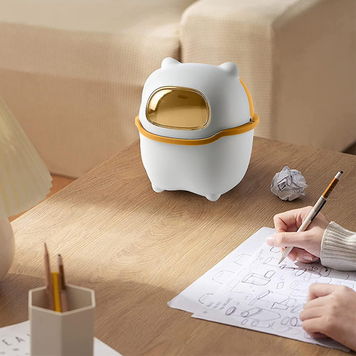 Mini Desktop Trash Can With Lid, Cute Countertop Garbage Bin, Plastic ...